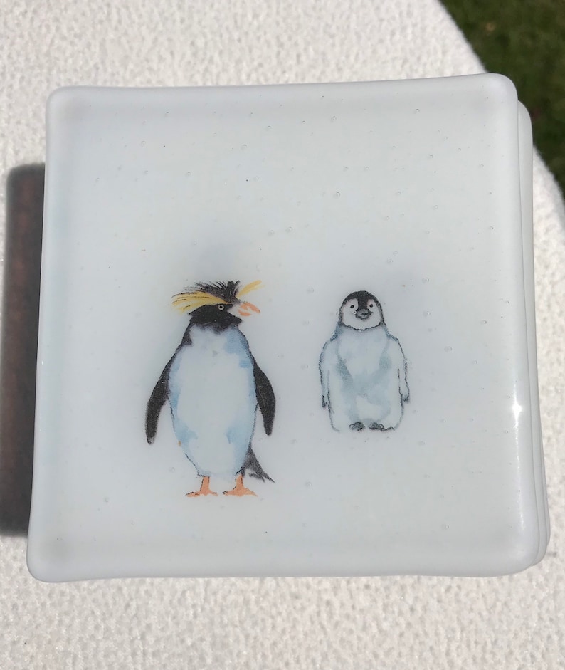 Penguin Fused Glass Coasters White Glass Coasters With Penguin Designs ...