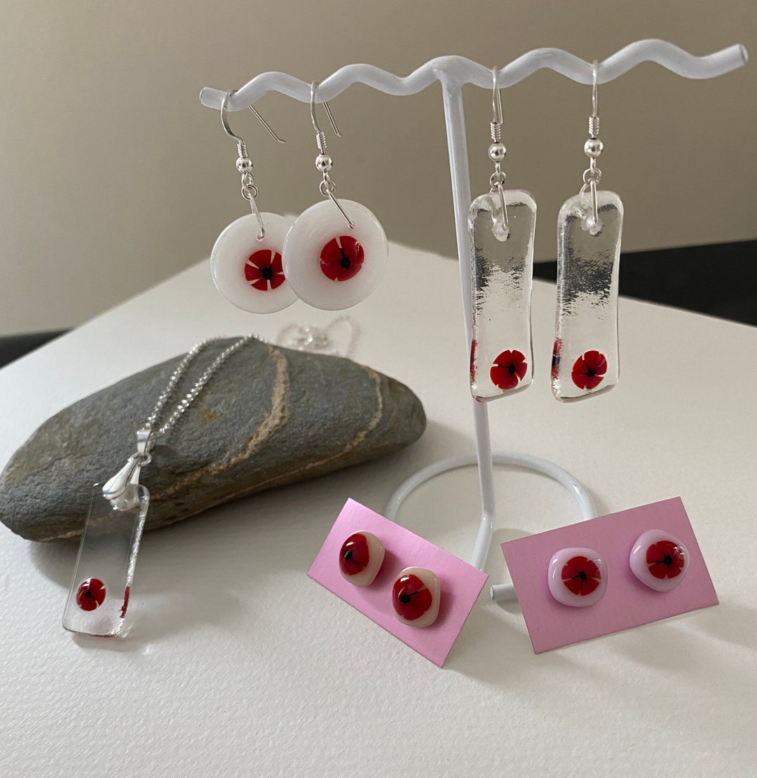 Fused Glass Silver Poppy Jewellery Collection - Etsy