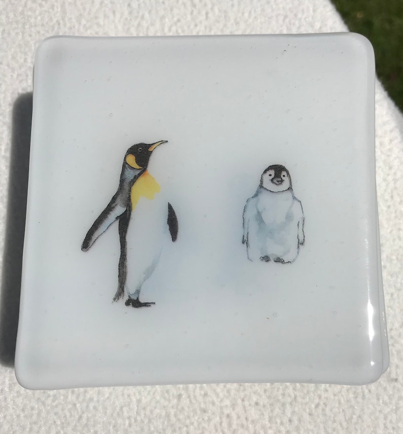 Penguin Fused Glass Coasters White Glass Coasters With Penguin Designs ...