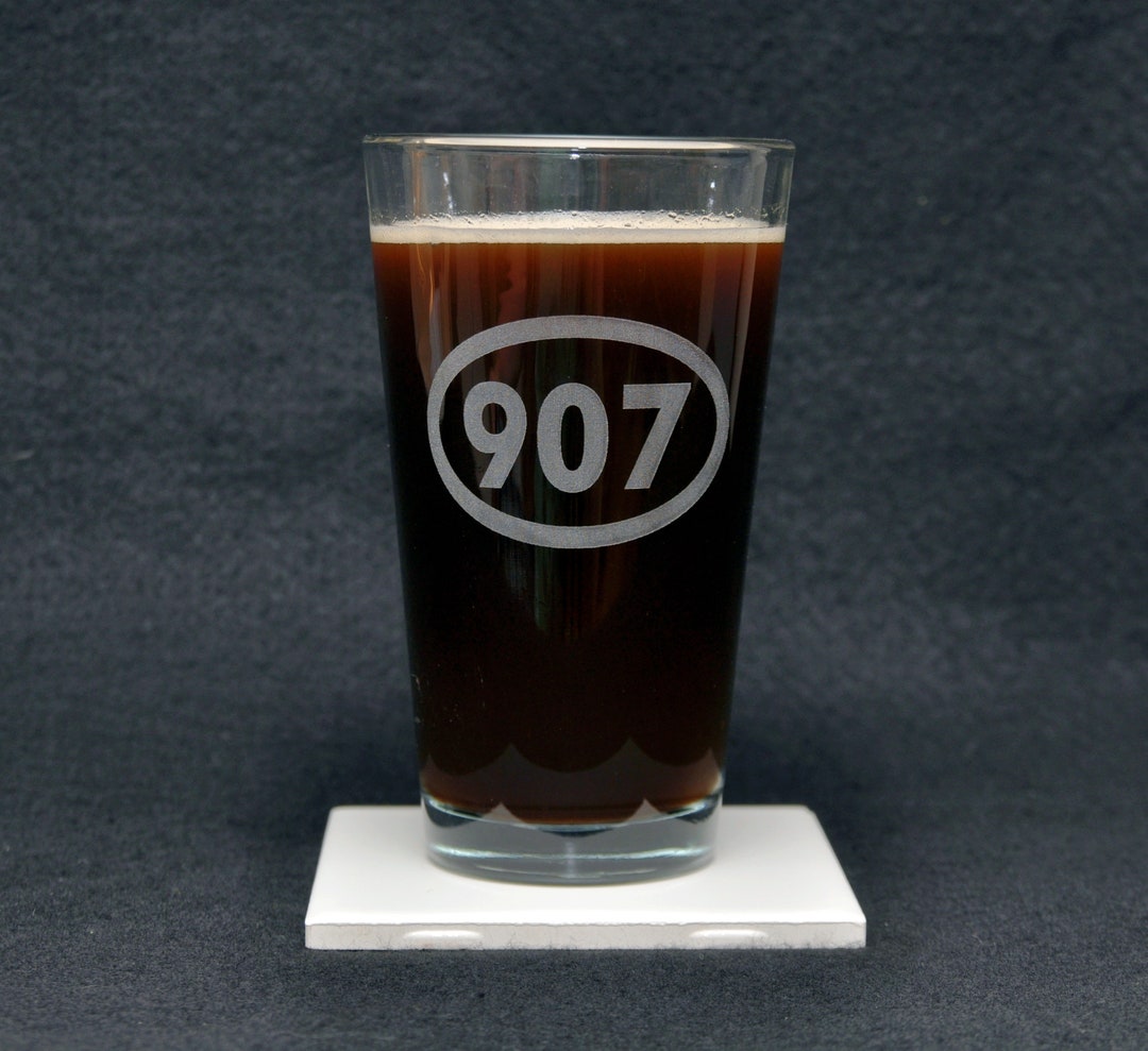 Alaska AK State Telephone Area Code 907 Etched Beer Pint Glass - Made ...