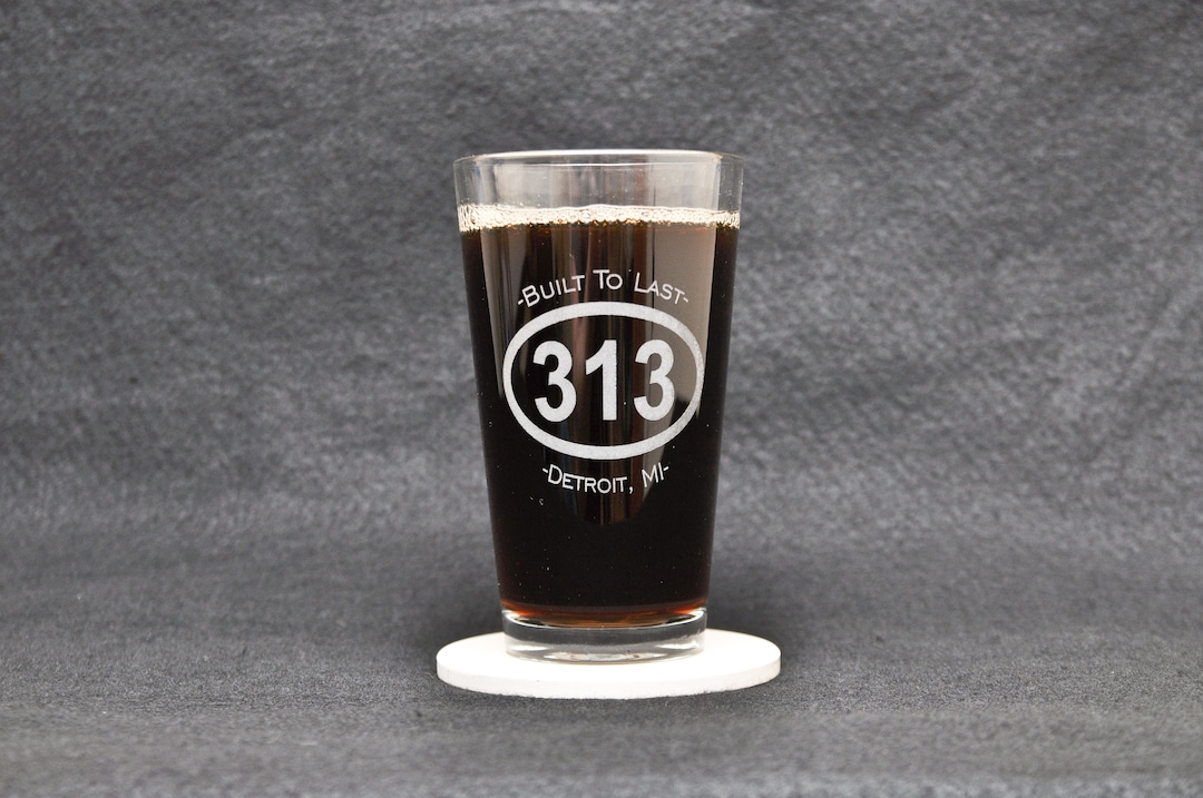 Detroit, Michigan 313 "built to Last," Area Code Etched Beer Pint Glass ...