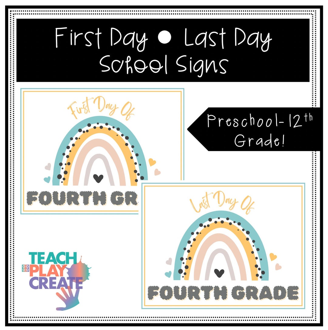 First/last Day School Keepsake Photo Sign Blue Rainbow Preschool-12th ...