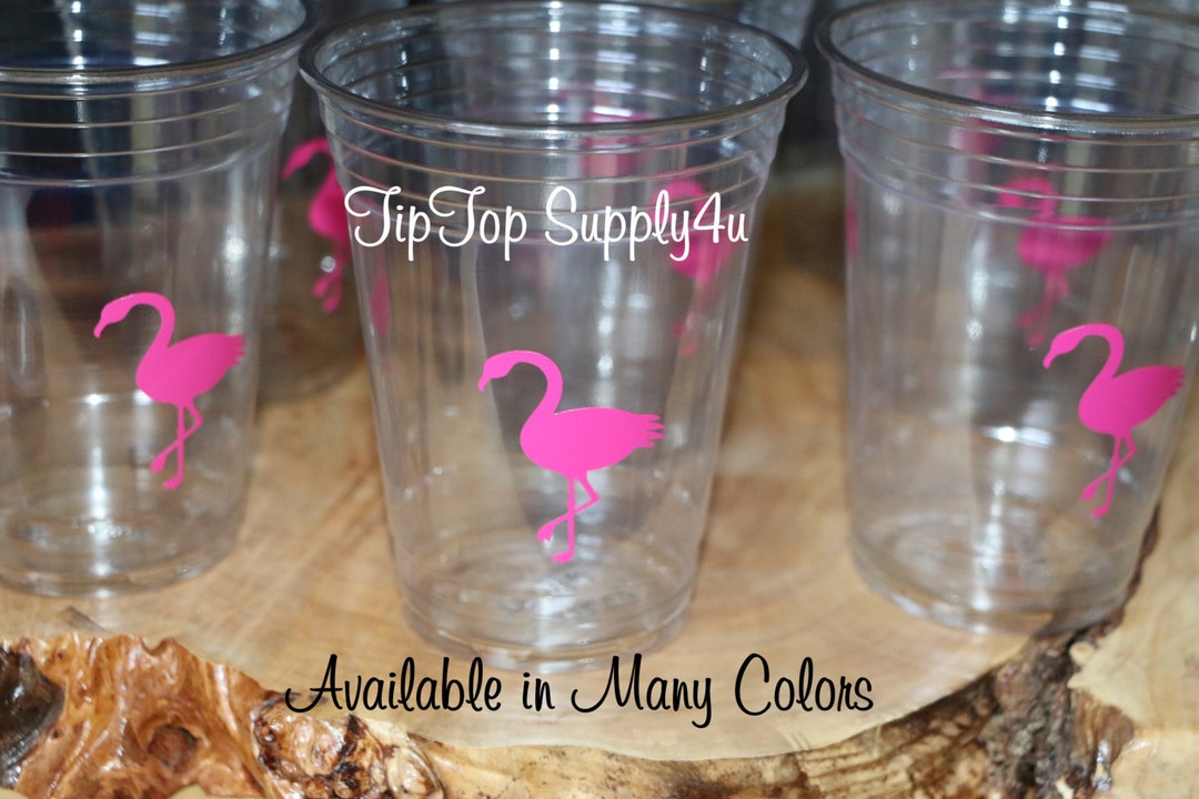 24+ Flamingo Clear Disposable Party Cups or 20+ Vinyl Decals. Birthday ...