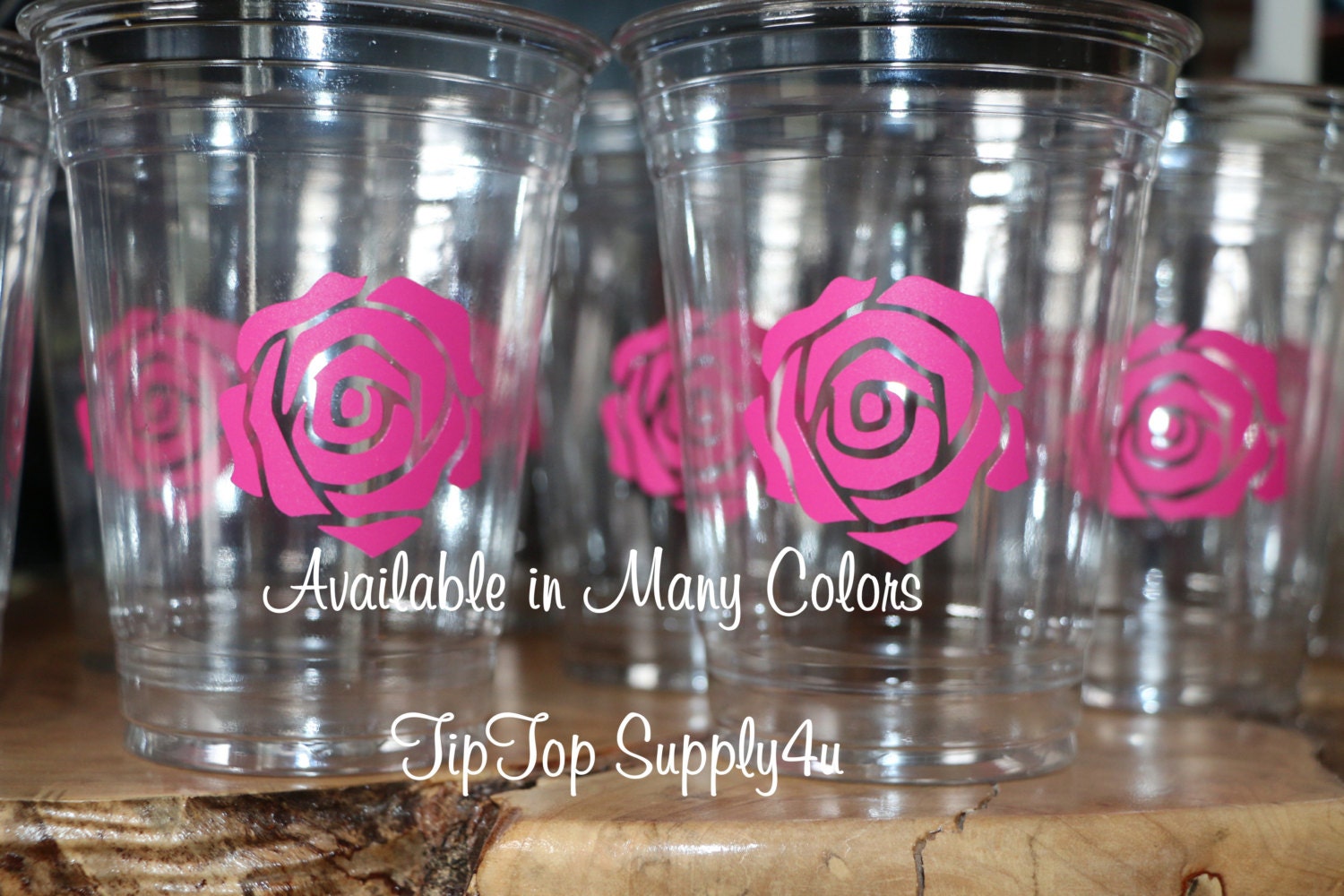 24 Rose Flower Clear Disposable Party Cups or 20 Vinyl | Etsy