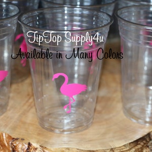 24+ Flamingo Clear Disposable Party Cups or 20+ Vinyl Decals. Birthday ...