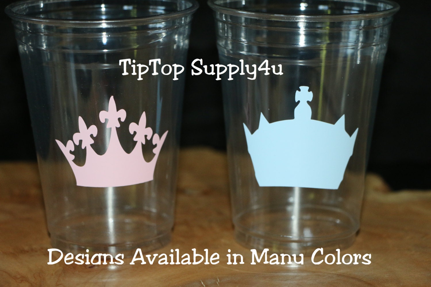 24+ Gender Reveal Princess Prince Clear Disposable Cups or 20+ Vinyl ...