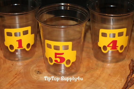 24 School Bus and Age Birthday Party Clear Disposable Cups. | Etsy