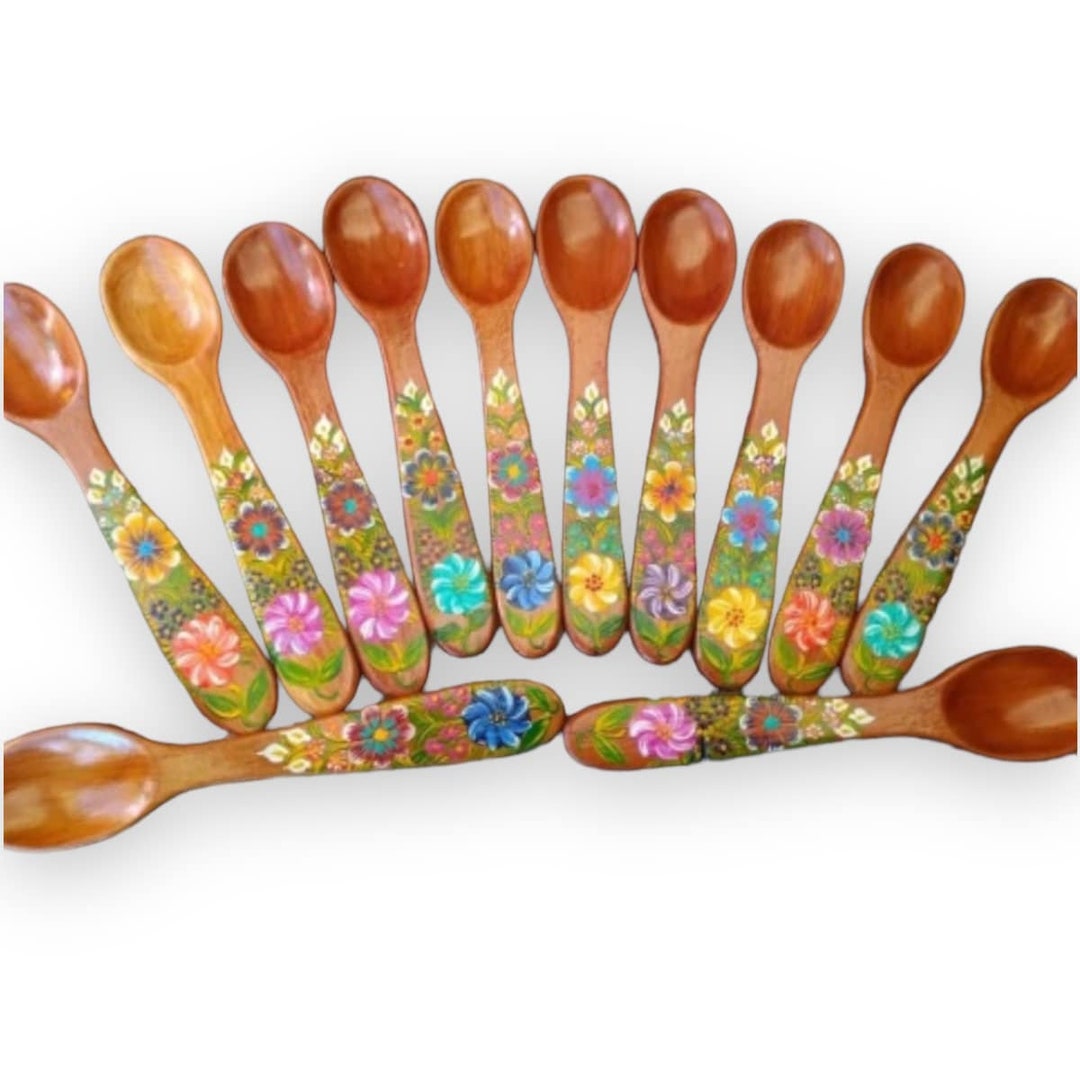 LOT OF 4 Mexican Painted Wooden Spoons - Etsy