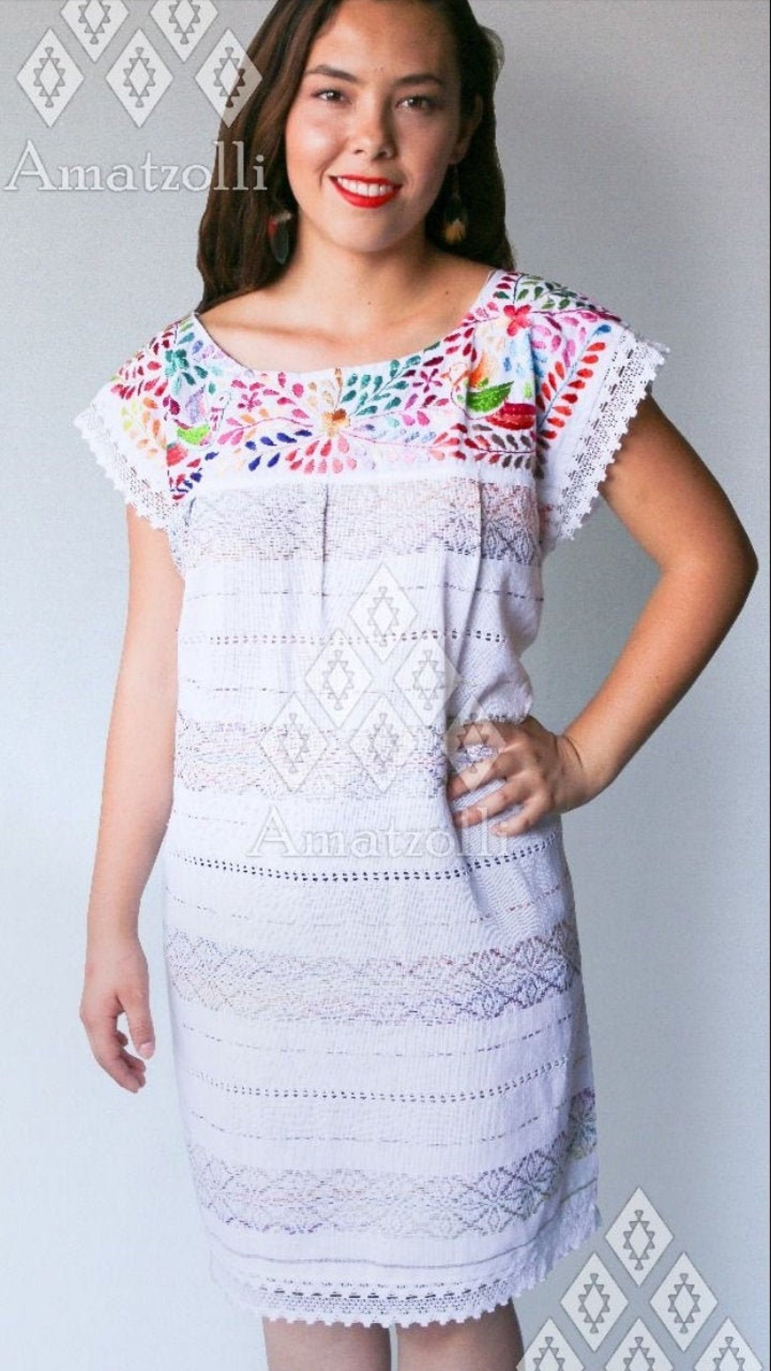 Short Handmade Dress Made in Waist Loom Embroidered Pigeons - Etsy