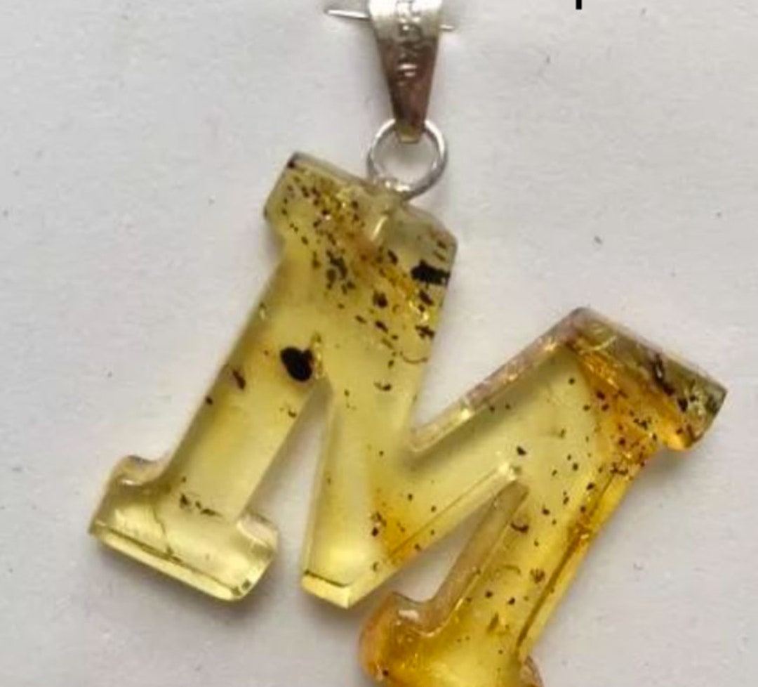 Dije de Ámbar en forma de Letra montado con Alpaca - Etsy España
