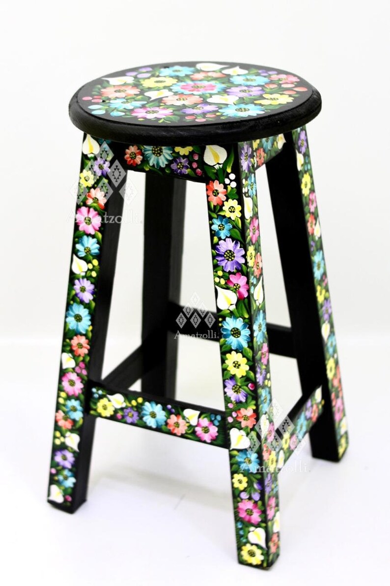 Mexican Hand-painted Wooden Bench - Etsy
