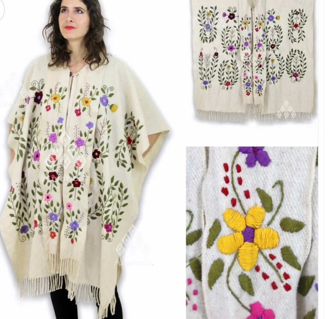 Mexican Embroidered Poncho Model Violeta - Etsy