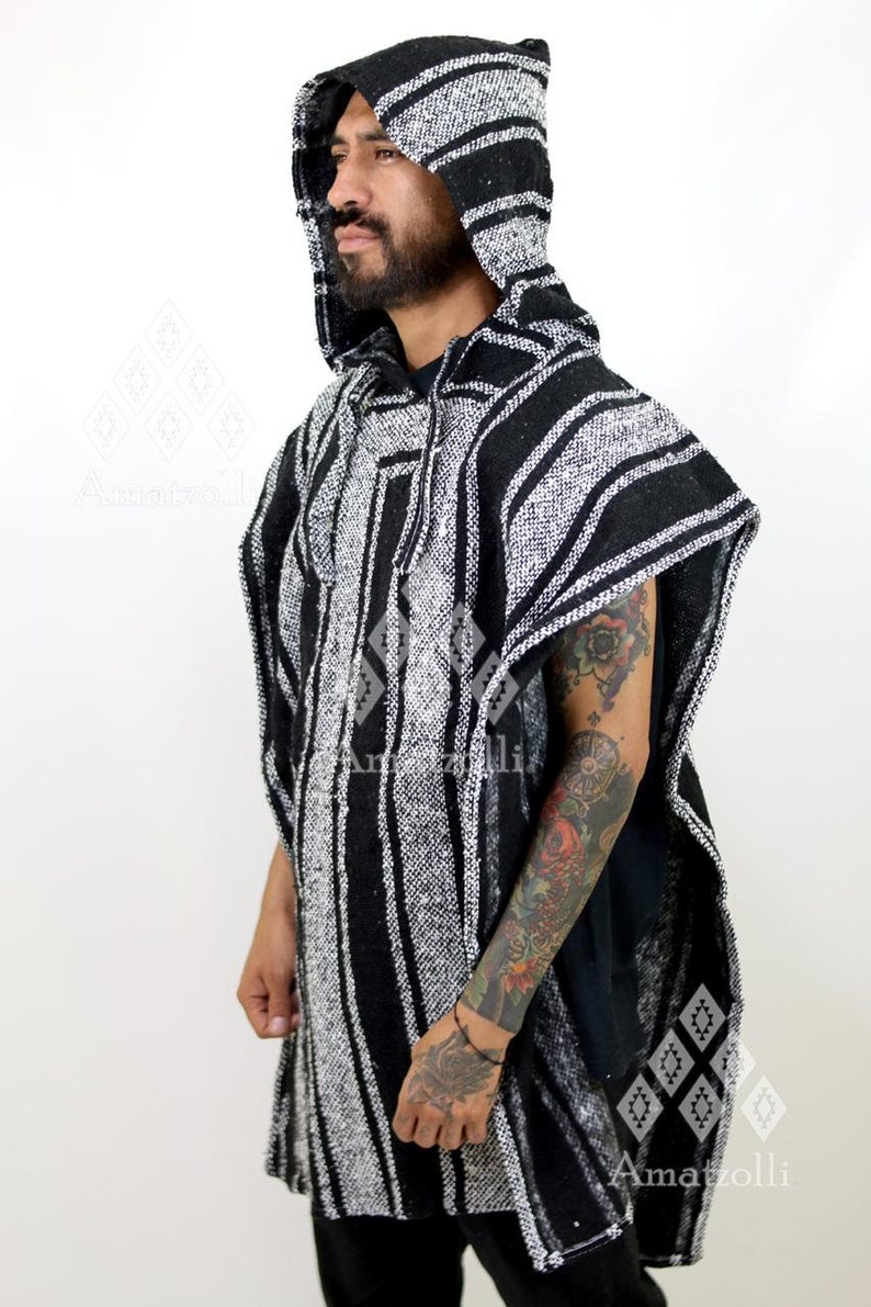Poncho Jorongo Unisex con Capucha Artesanal Mexicano mod. | Etsy