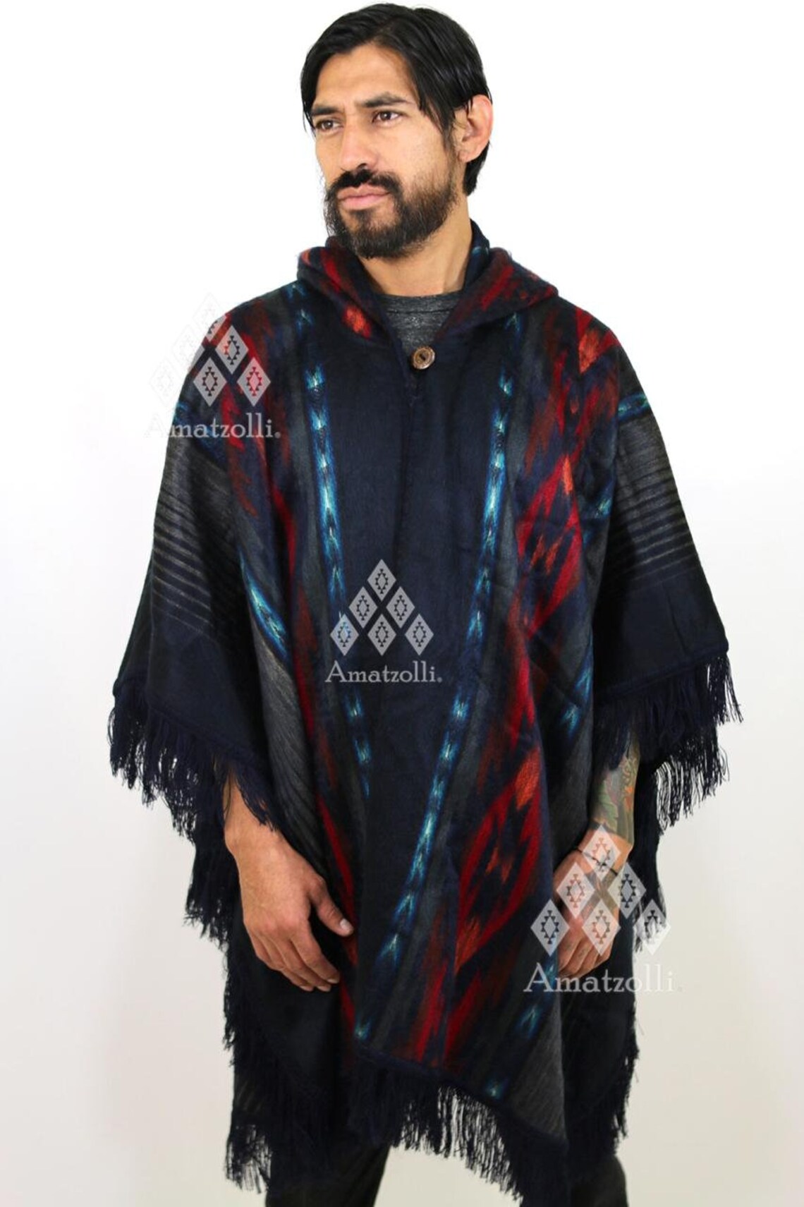 Poncho Jorongo Unisex with Mexican Hood mod. Bat | Etsy