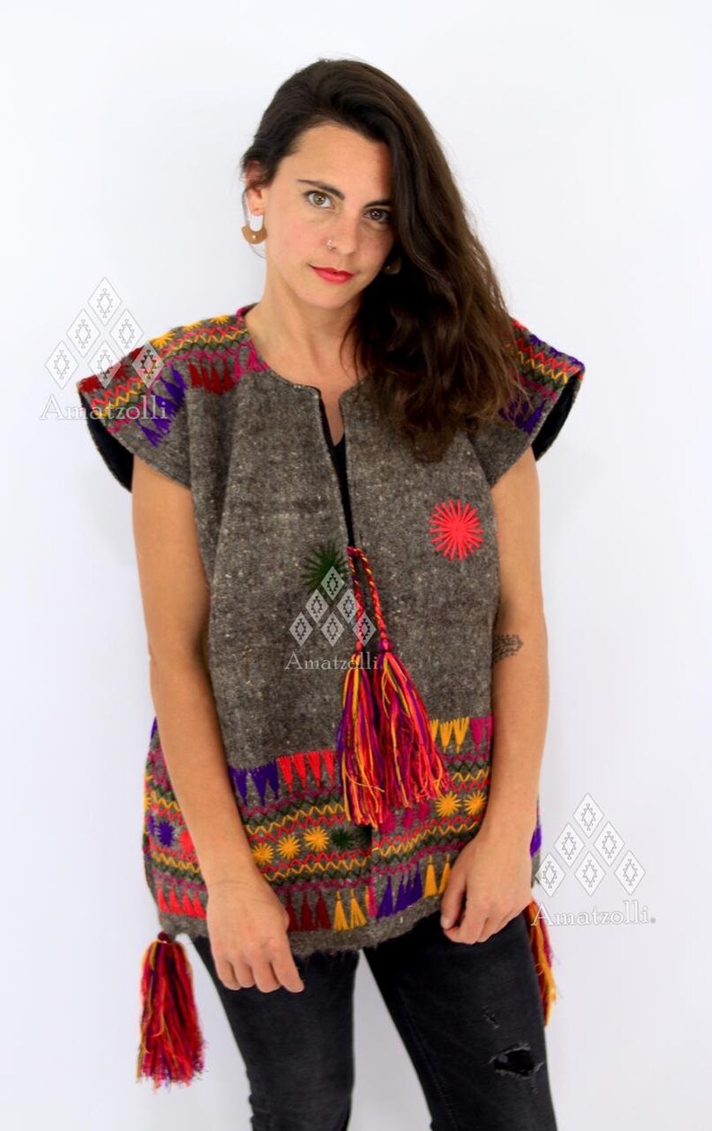 Mexican Hand Embroidered Craft Wool Vest - Etsy