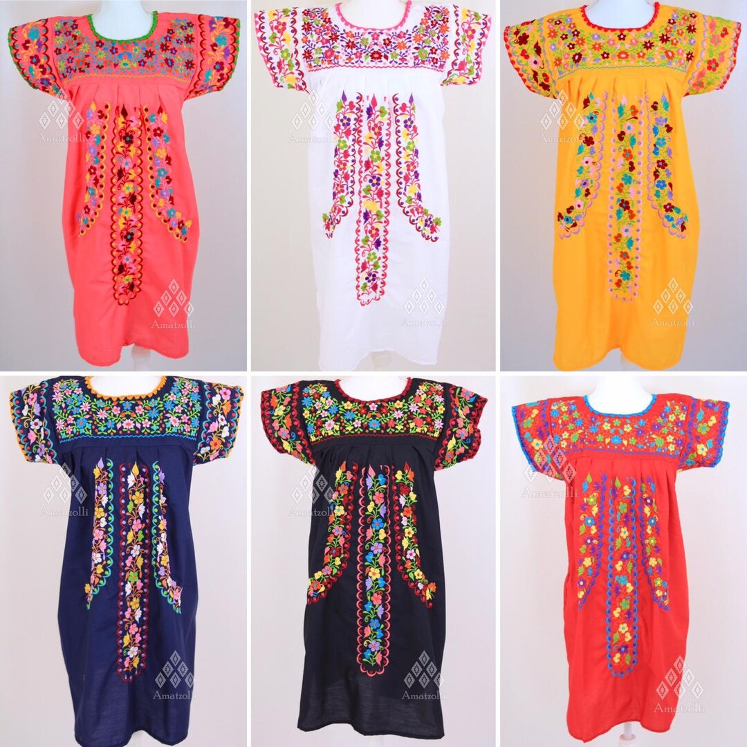 Typical Large Embroidered Mexican Bata Dress Mod. Rain - Etsy