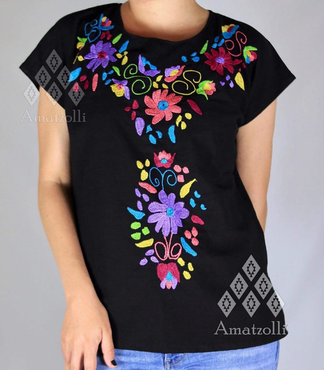 Mexican Manta Blouse With Typical Embroidered Paola - Etsy