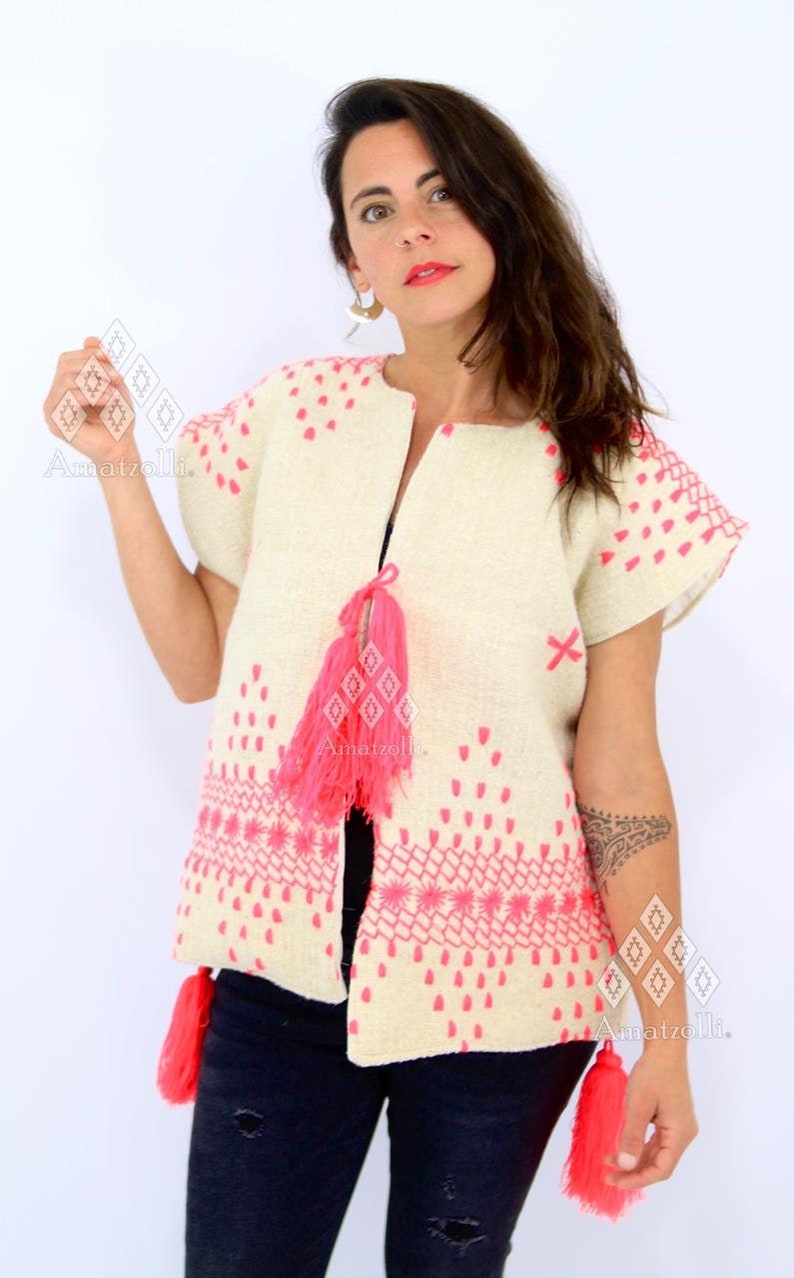 Mexican Hand Embroidered Craft Wool Vest - Etsy