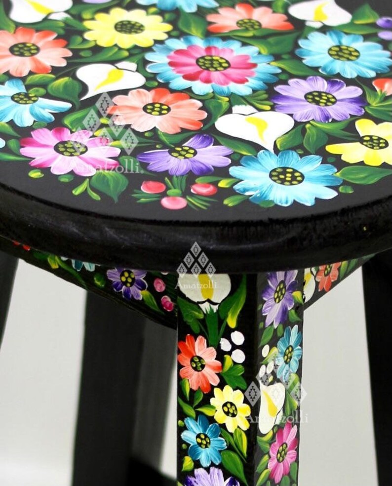 Mexican Hand-painted Wooden Bench - Etsy