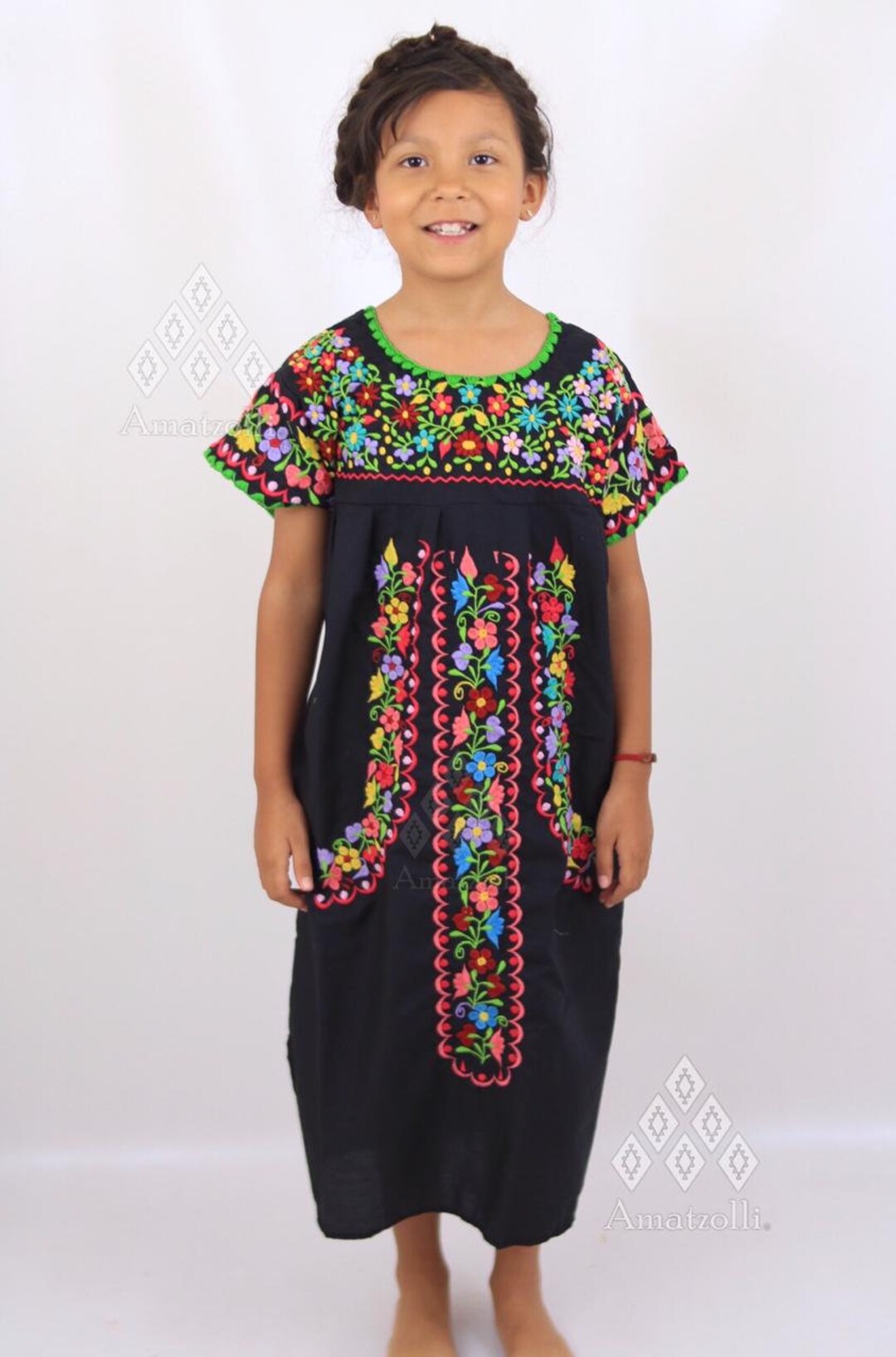 Mexican Bata Dress for Girls Embroidered Typical Mod. Rain - Etsy Israel