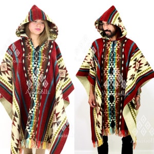 Poncho Jorongo Unisex With Mexican Hood Mod. Aztec - Etsy