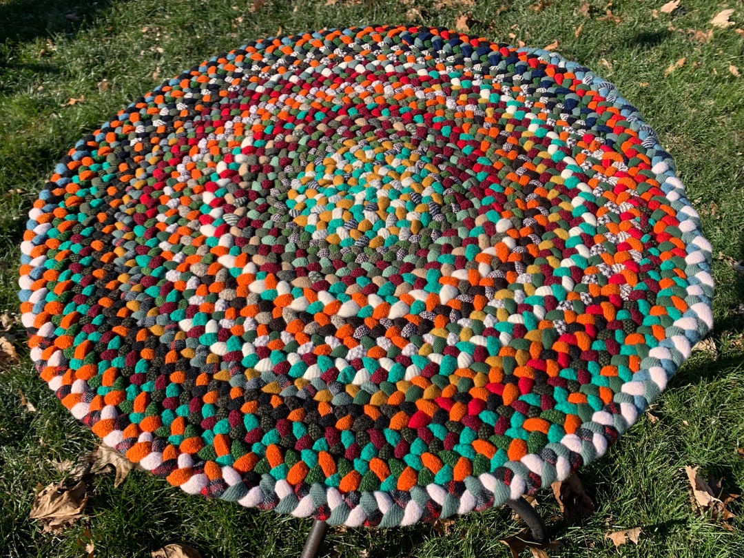Hand Braided Round Multi Colored Wool Rug 26.5 - Etsy