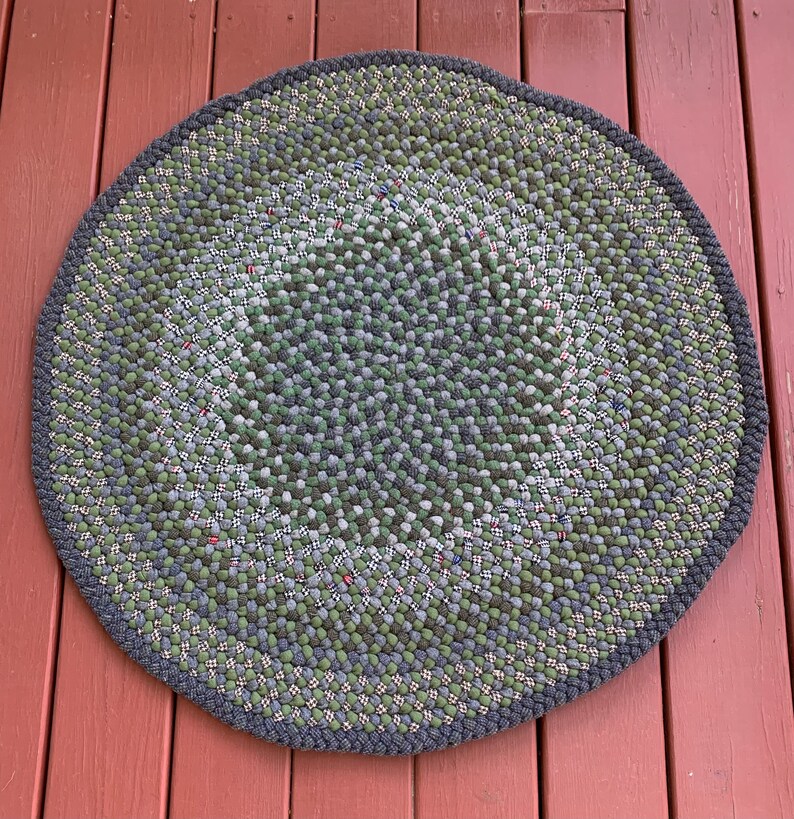 Hand Braided Round Wool Rug, Green Gray and Houndstooth, 36 - Etsy