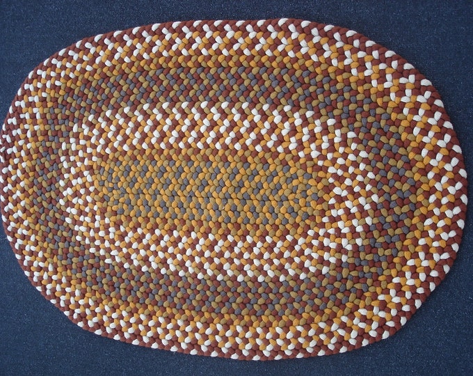 Hand Braided Oval Wool Rug, Gold Tones - Etsy