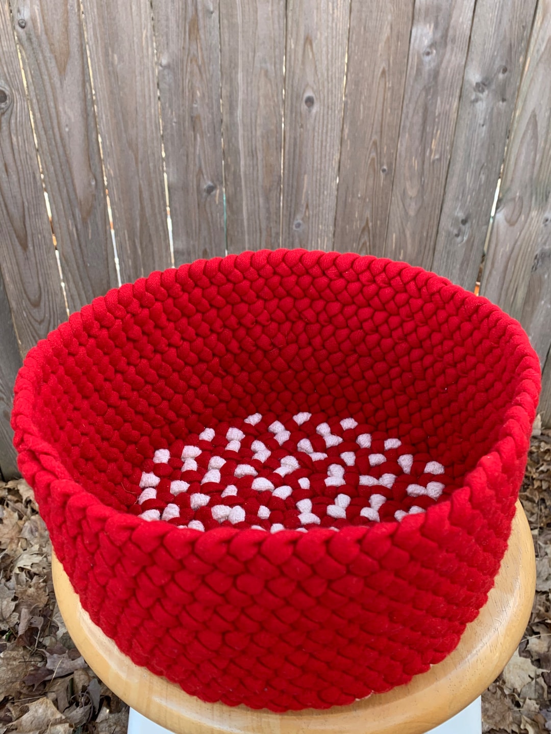 Hand Braided Round Red Wool Basket - Etsy