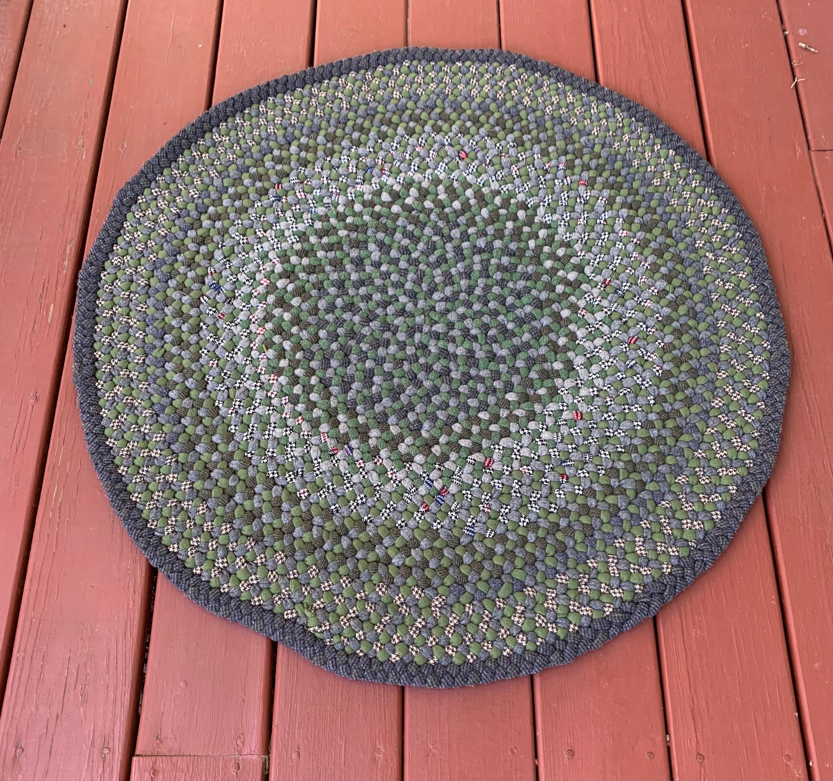 Hand Braided Round Wool Rug, Green Gray and Houndstooth, 36 - Etsy
