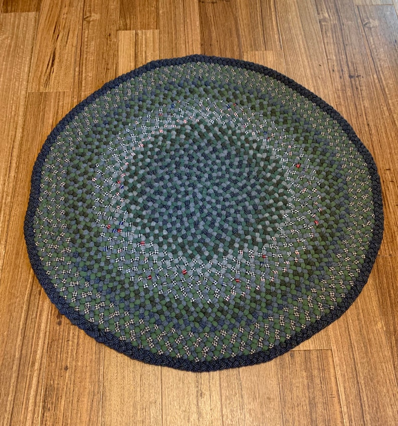 Hand Braided Round Wool Rug, Green Gray and Houndstooth, 36 - Etsy