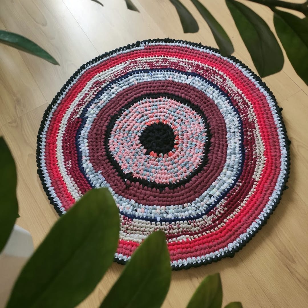 Crochet Rag Rug Diameter 60 Cm, Colorful Cotton T-shirt Yarn Mat, Small ...