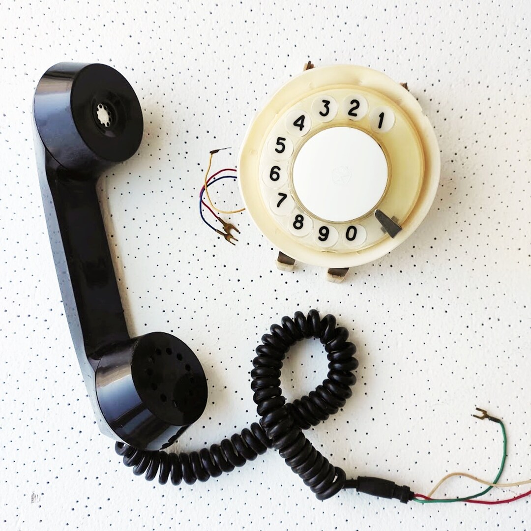 Vintage Rotary Telephone Parts White Telephone Dial Black Handset - Etsy