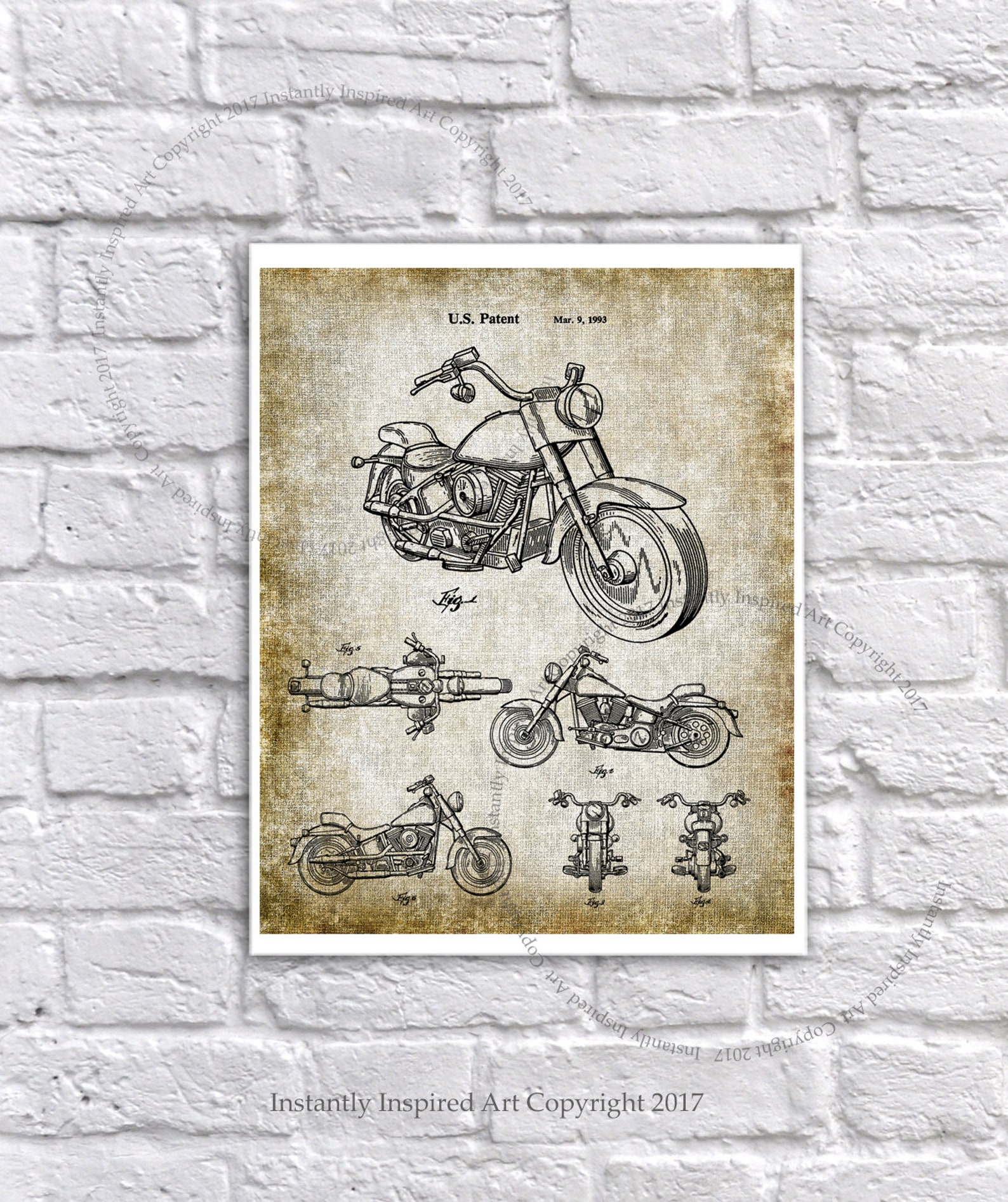 Vintage Motorcycle Wall Decor, Set of 4 Motorcycle Patent Art Printable ...
