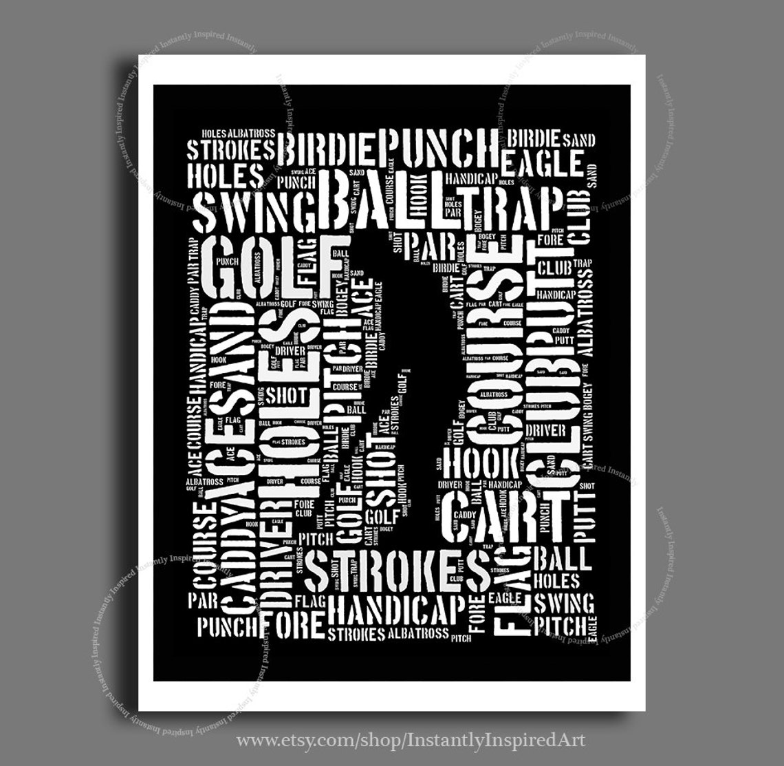 Golfing Word Art Poster Golfer Printable Black White Home | Etsy