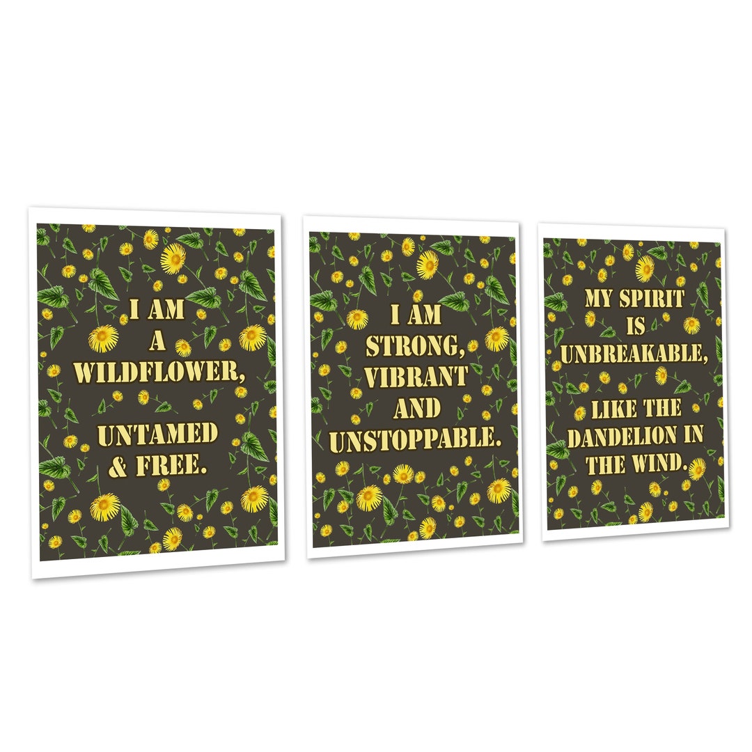 Dandelion Affirmation Wildflower Inspiration Quotes Set of 3 Art ...
