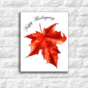 Happy Thanksgiving Decor, Red Maple Leaf Printable 8x10" Jpg File ...