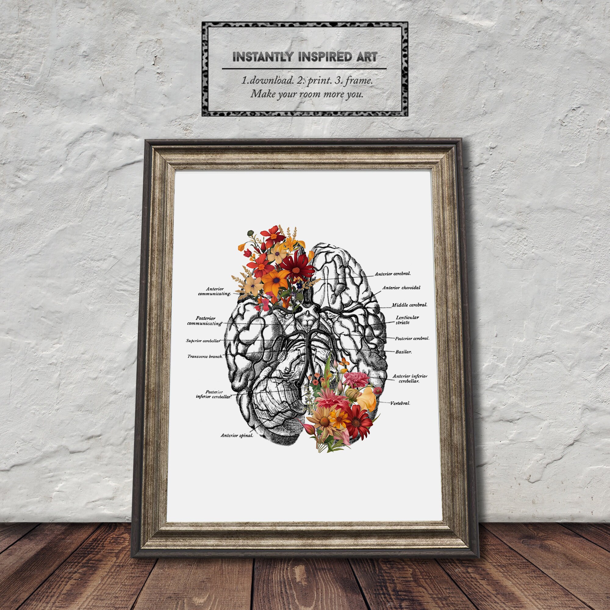 Brain Flower Anatomy Printable Art - Anatomy Art - Floral Art - Medical ...