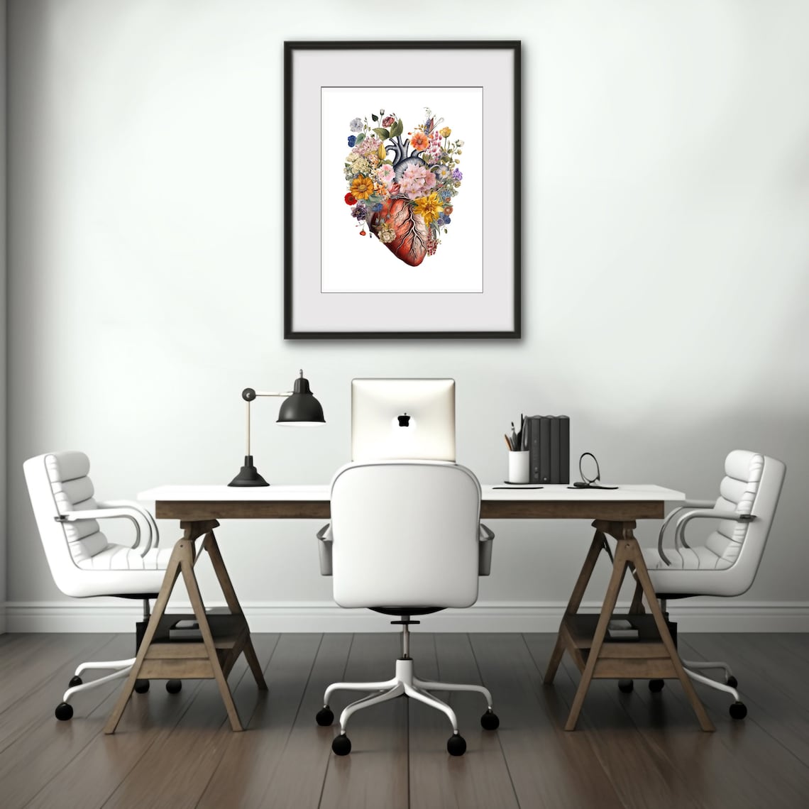 Watercolor Floral Human Heart Anatomy Art, Cardiologist Office Decor ...