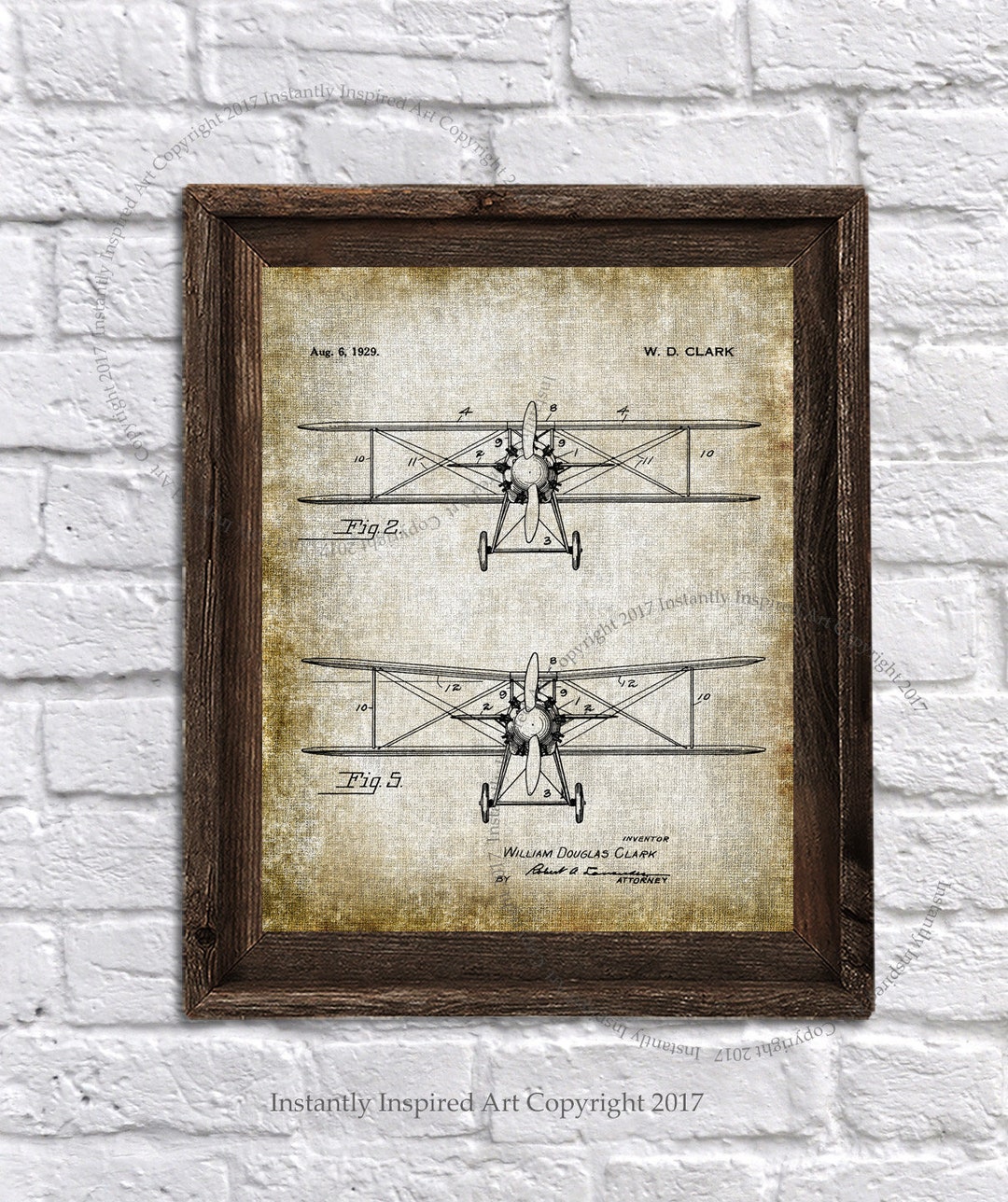 Early Airplane Wall Art Decor Historical 1929 Biplane Design Patented ...