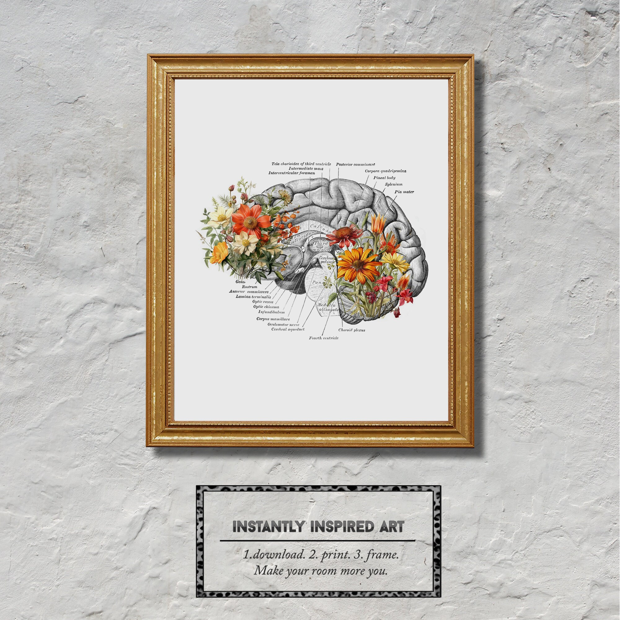Flower Brain Printable Art - Anatomy Wall Art - Floral Art - Medical ...