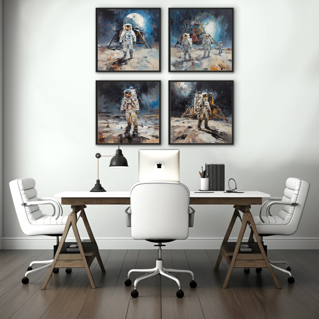 NASA Space Moon Landing Abstract Wall Art Poster Set of 4 Digital ...