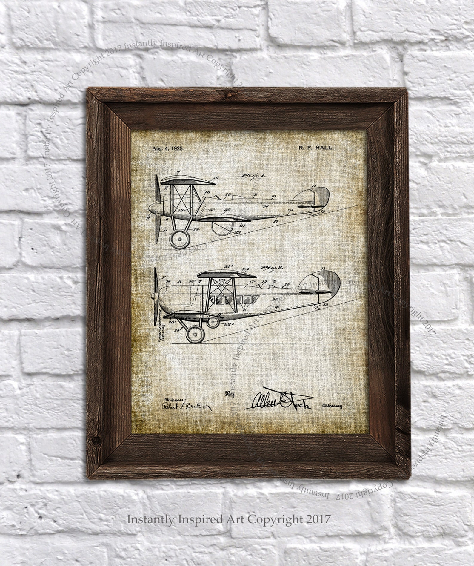 Early Airplane Wall Art Decor Historical 1925 Airplane Design Patented ...