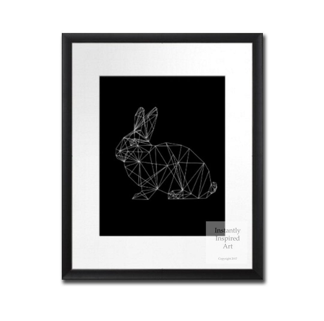 Printable Art, Black Geometric Rabbit, Nursery Animal Wall Art, Rabbit ...