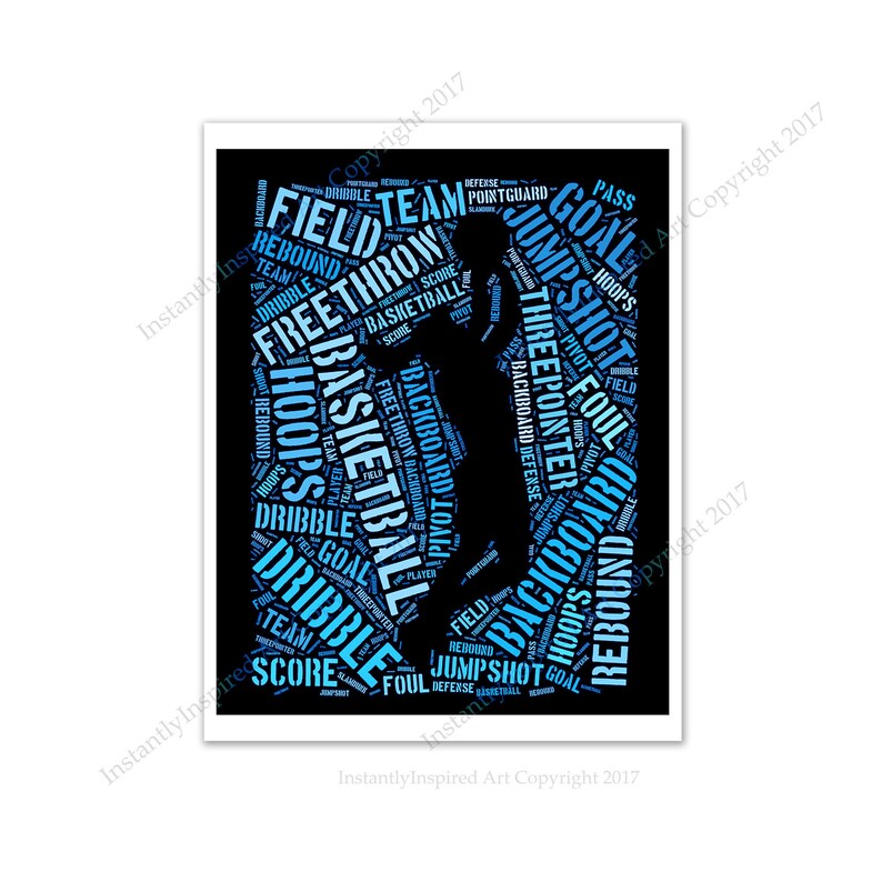 Girl Basketball Player Poster in Blue Sports Printable Wall Art Home ...