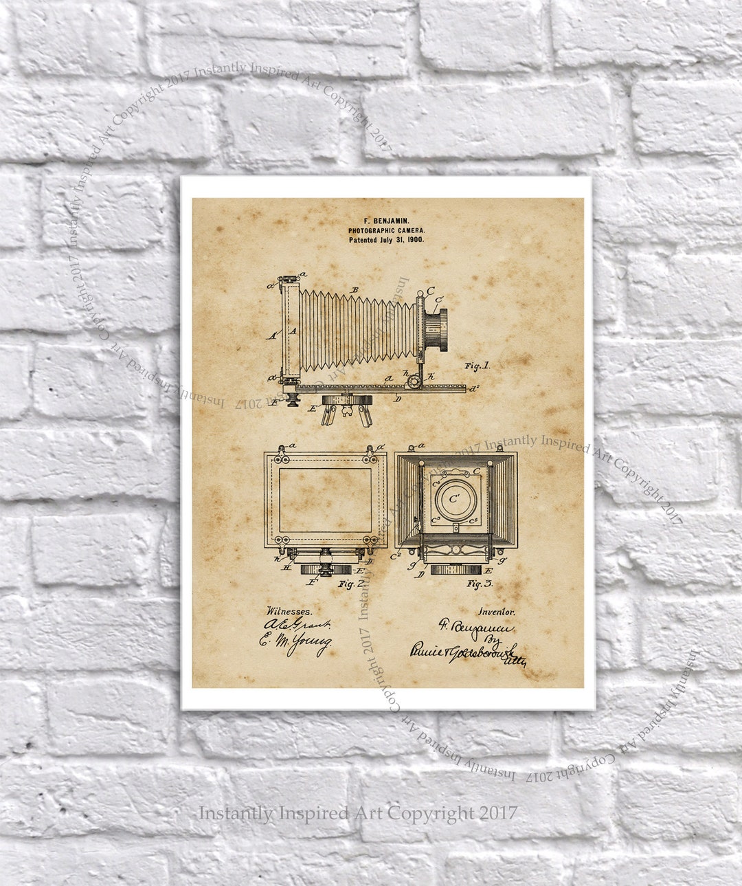Photographic Camera Patent Poster , 8x10" 1900 Era Camera Patent Print ...