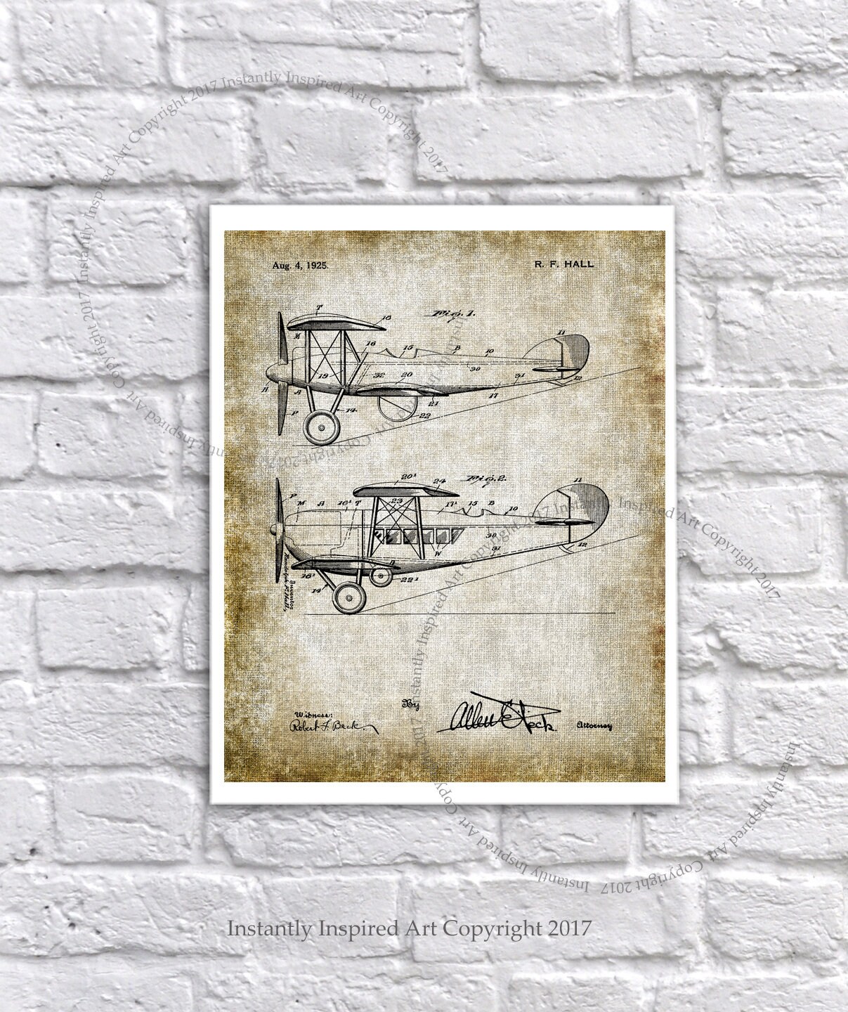Early Airplane Wall Art Decor Historical 1925 Airplane Design Patented ...