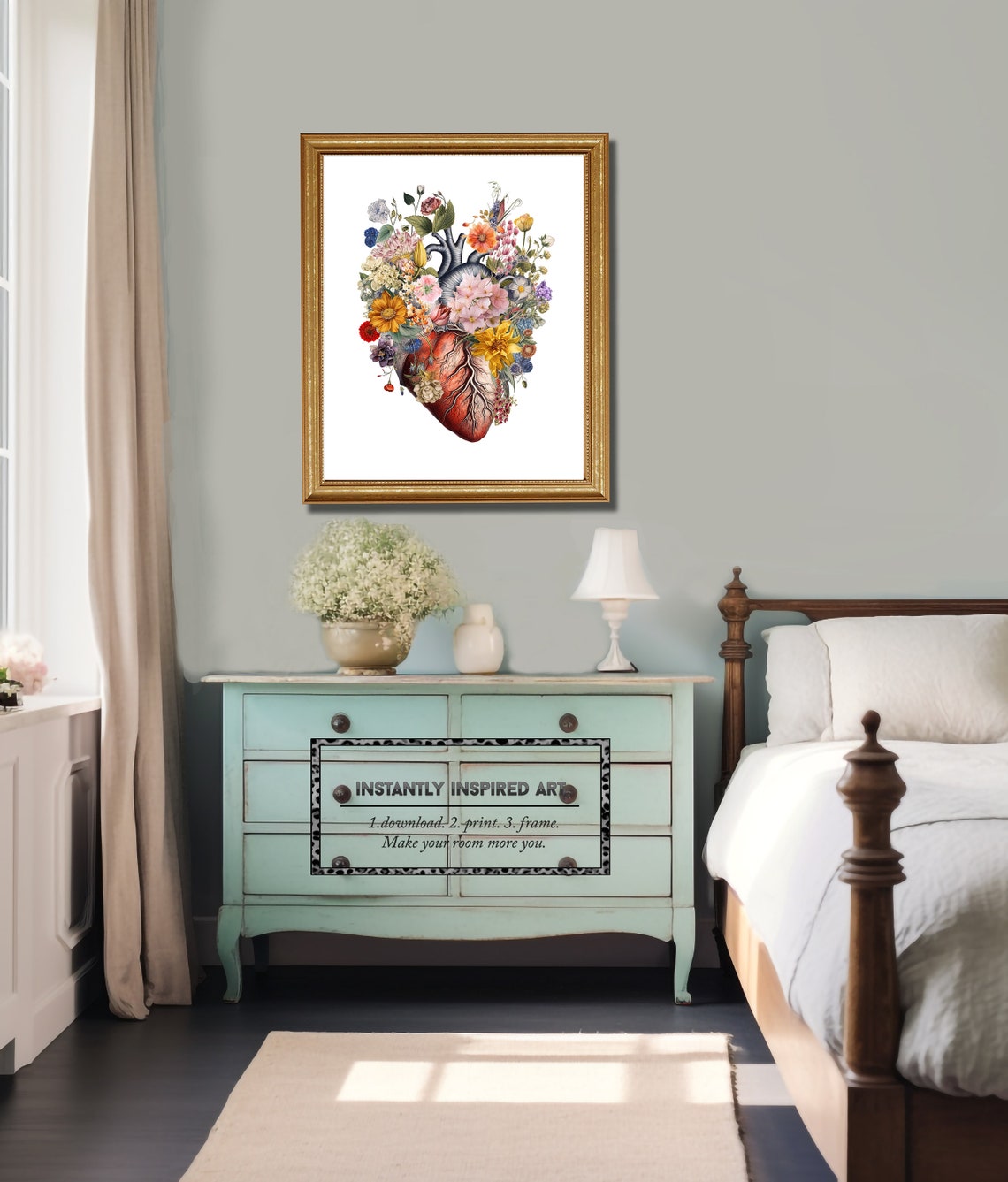 Watercolor Floral Human Heart Anatomy Art, Cardiologist Office Decor ...