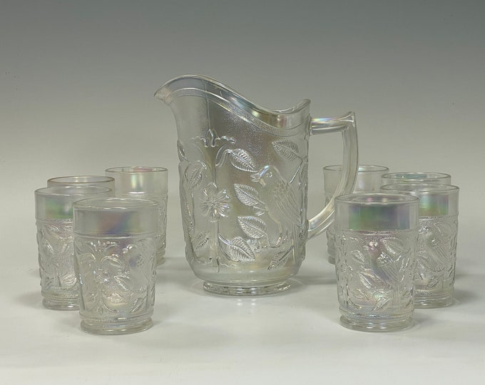 Imperial Glass Robin White Carnival Singing Bird Set: Pitcher & 8 Cups ...