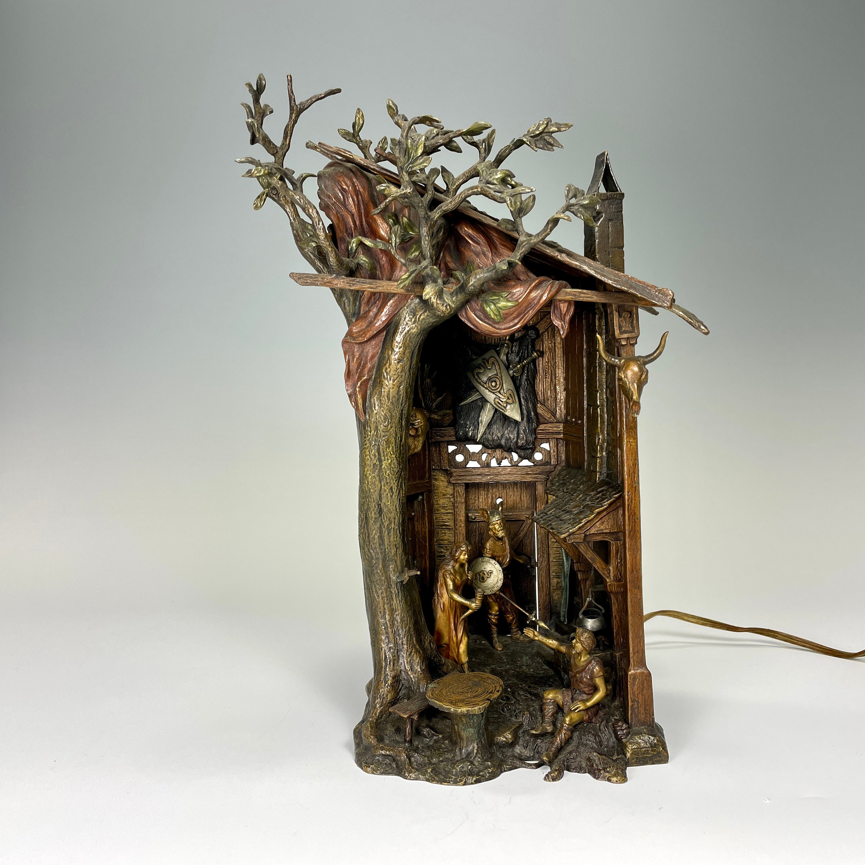 Rare Franz Bergman Cold Painted Austrian Bronze Lamp Viking's Lodging ...